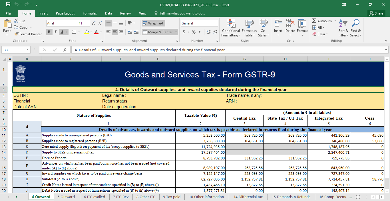 GSTR 9 Excel Format How To View GSTR 9 Draft In Excel Format On GST Portal GSTR 9 Excel Format How To View GSTR 9 Draft In Excel Format On GST Portal