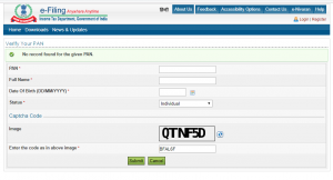 Know your PAN / Permanent Account Number by DOB, Registered Name