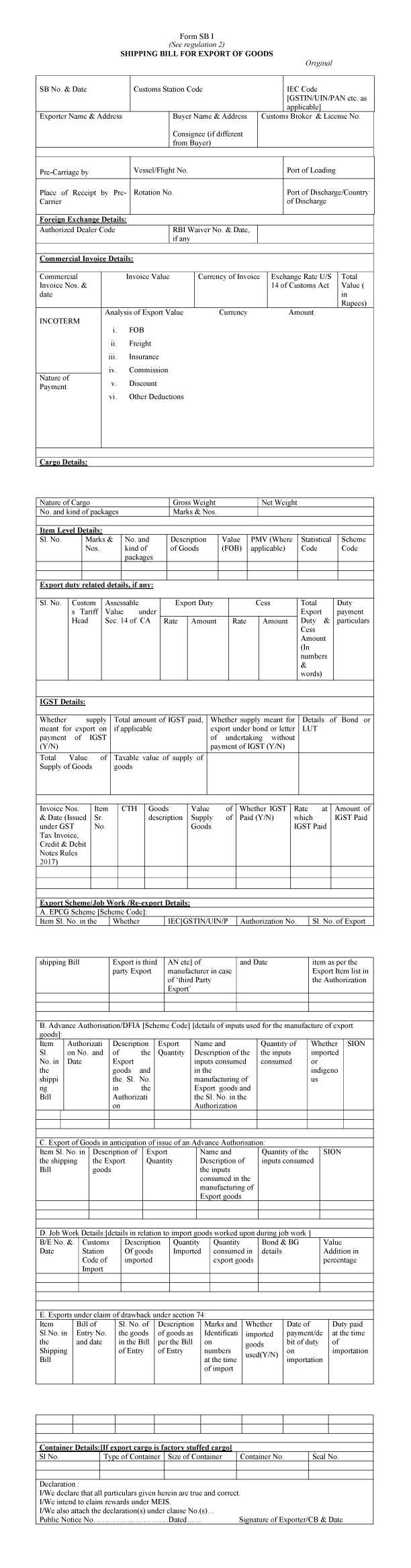 Shipping Bill Meaning Format