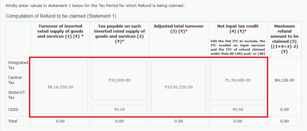 How to Claim Online Refund of ITC Accumulated Due to Inverted Tax Structure