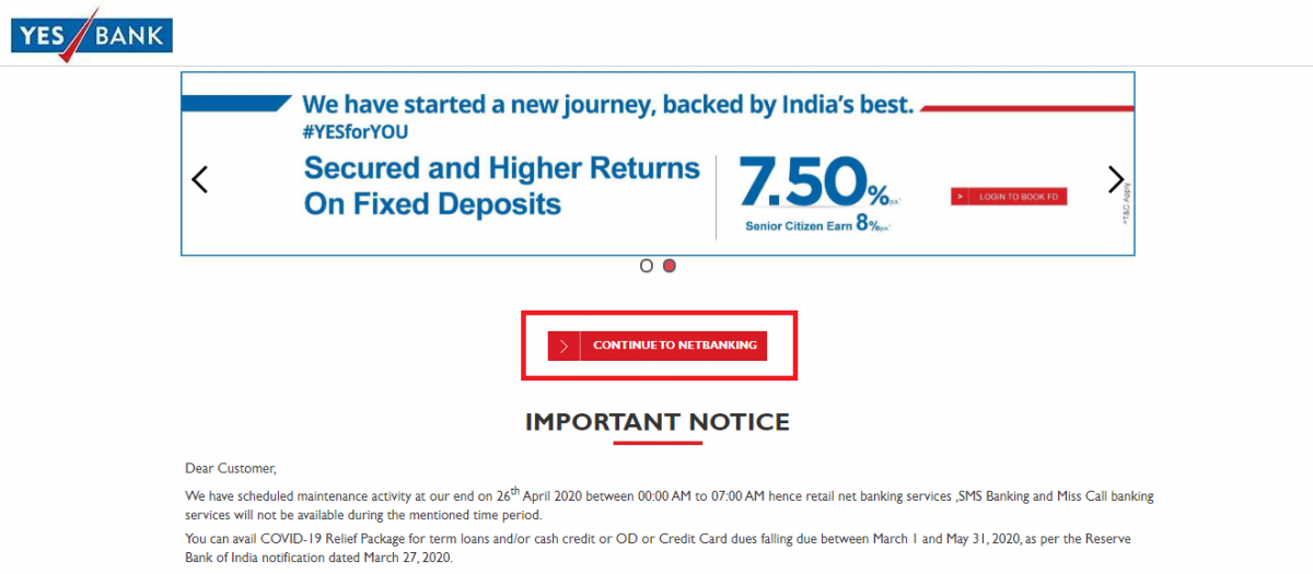 Yes Bank Net Banking
