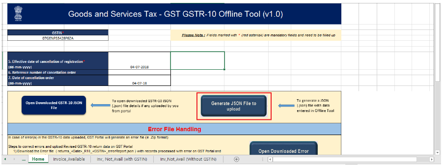 Step by Step Guide to File GSTR-10- Final Return using Offline Utility