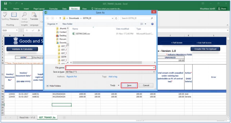 How to file TRAN-1 on the GST portal using the offline tool?