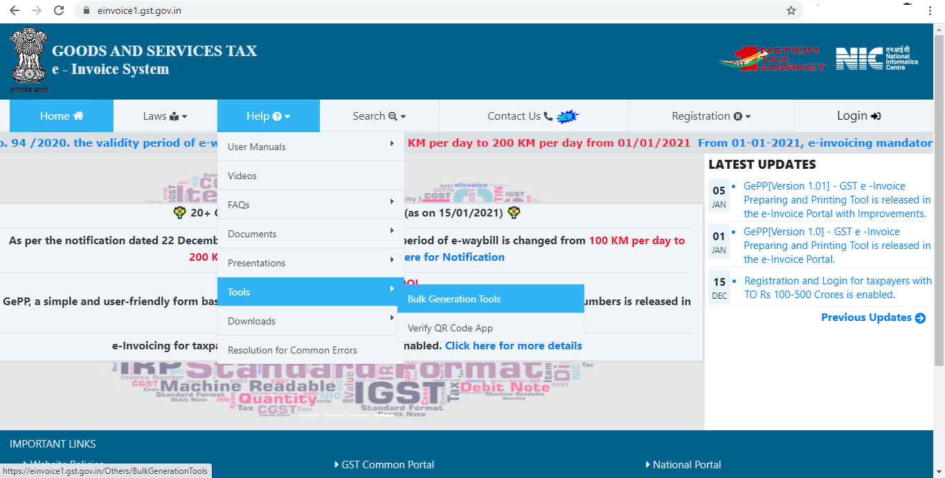 GST e-Invoice Preparing and Printing Tool (GePP) facility under e-Invoicing