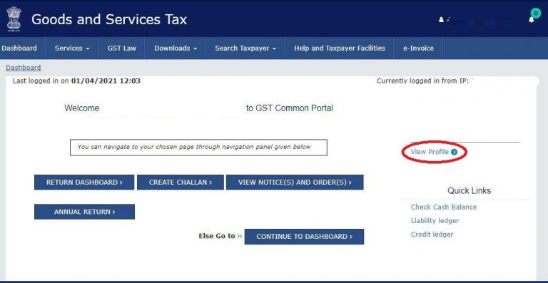 Selection of Core Business on the GST Portal