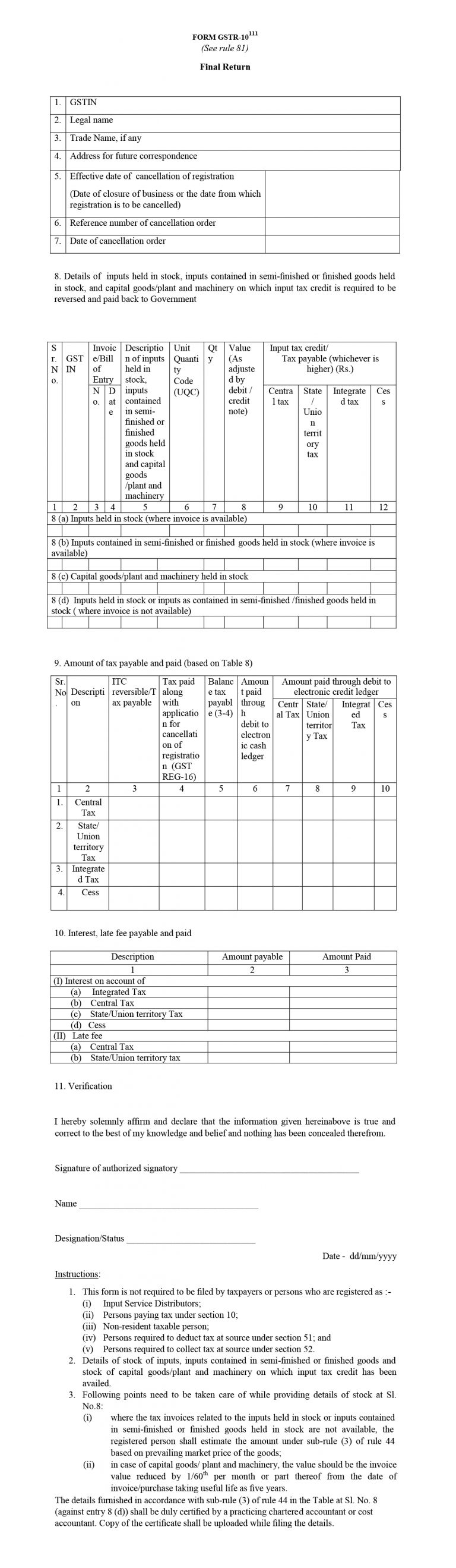 How to file GSTR10 for Final Return on GST Portal