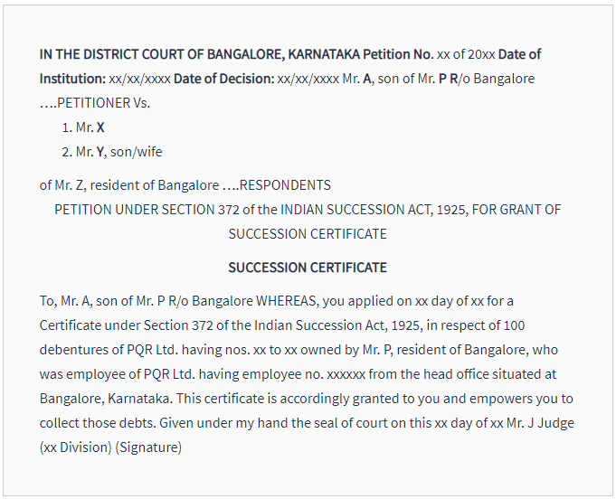 Succession Certificate - Procedure & Format