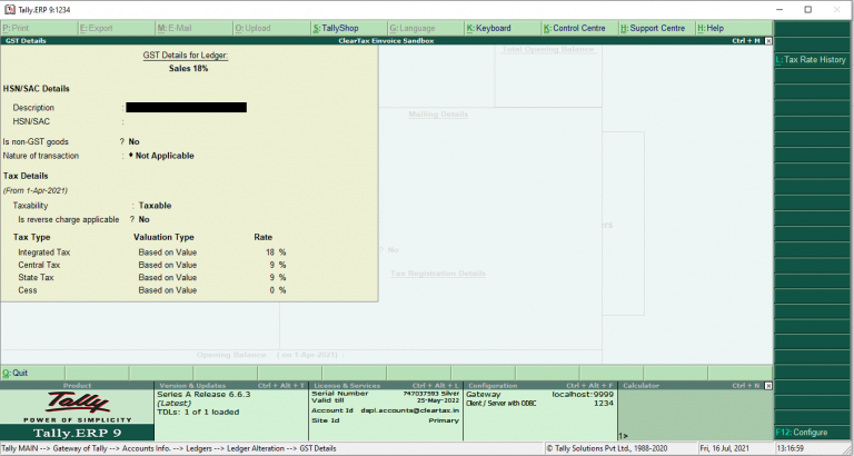 How to enter HSN Code in Tally ERP 9 Release 6