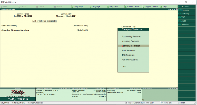 How to enter HSN Code in Tally ERP 9 Release 6
