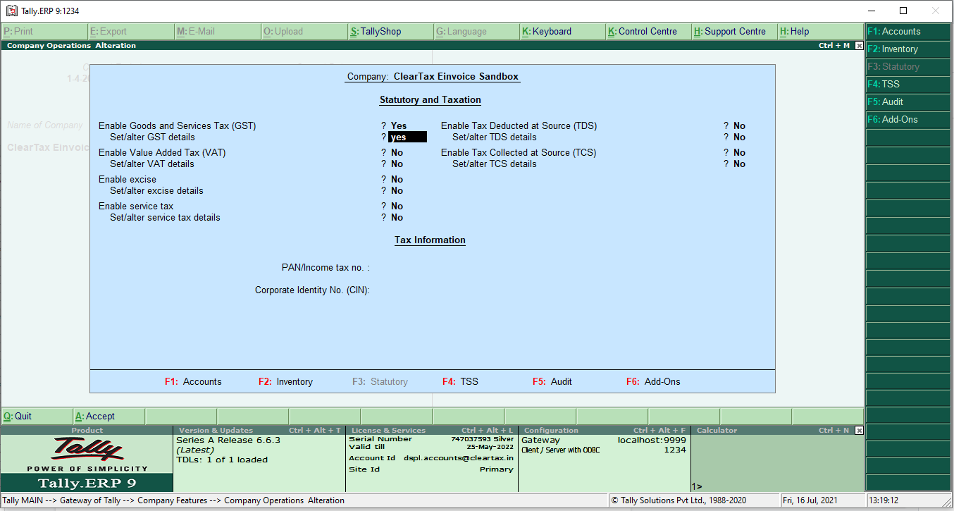 How to enter HSN Code in Tally ERP 9 Release 6