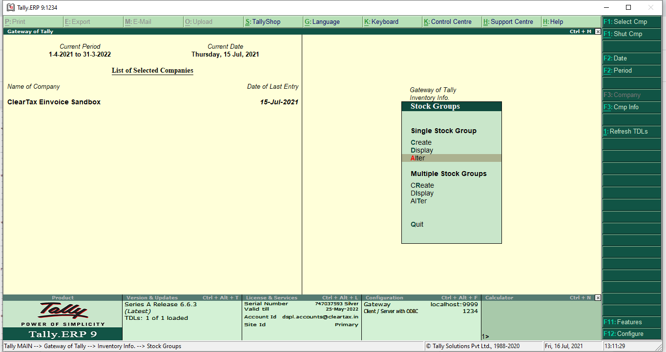 How to enter HSN Code in Tally ERP 9 Release 6